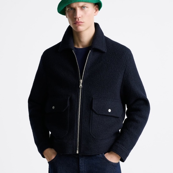 Zara | Jackets & Coats | Zara Boucl Textured Jacket Navy Blue | Poshmark